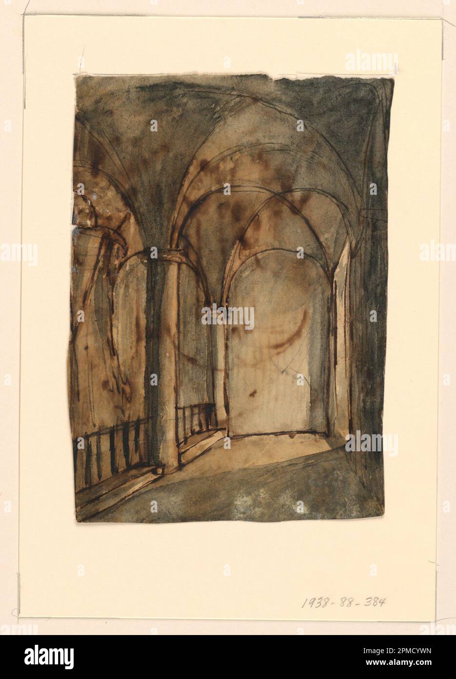 Drawing, Stage Design, Vaulted Church Interior; Italy; pen and bistre ...
