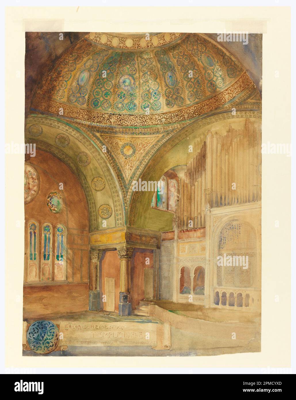 Drawing, Color Scheme for Temple Israel, Brooklyn, NY; Leon Dabo (1868 ...