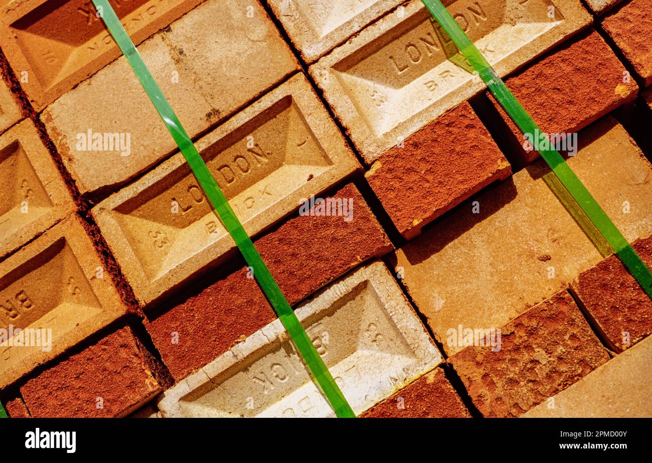 Detail of bricks in a stack in a builders merchant Stock Photo - Alamy