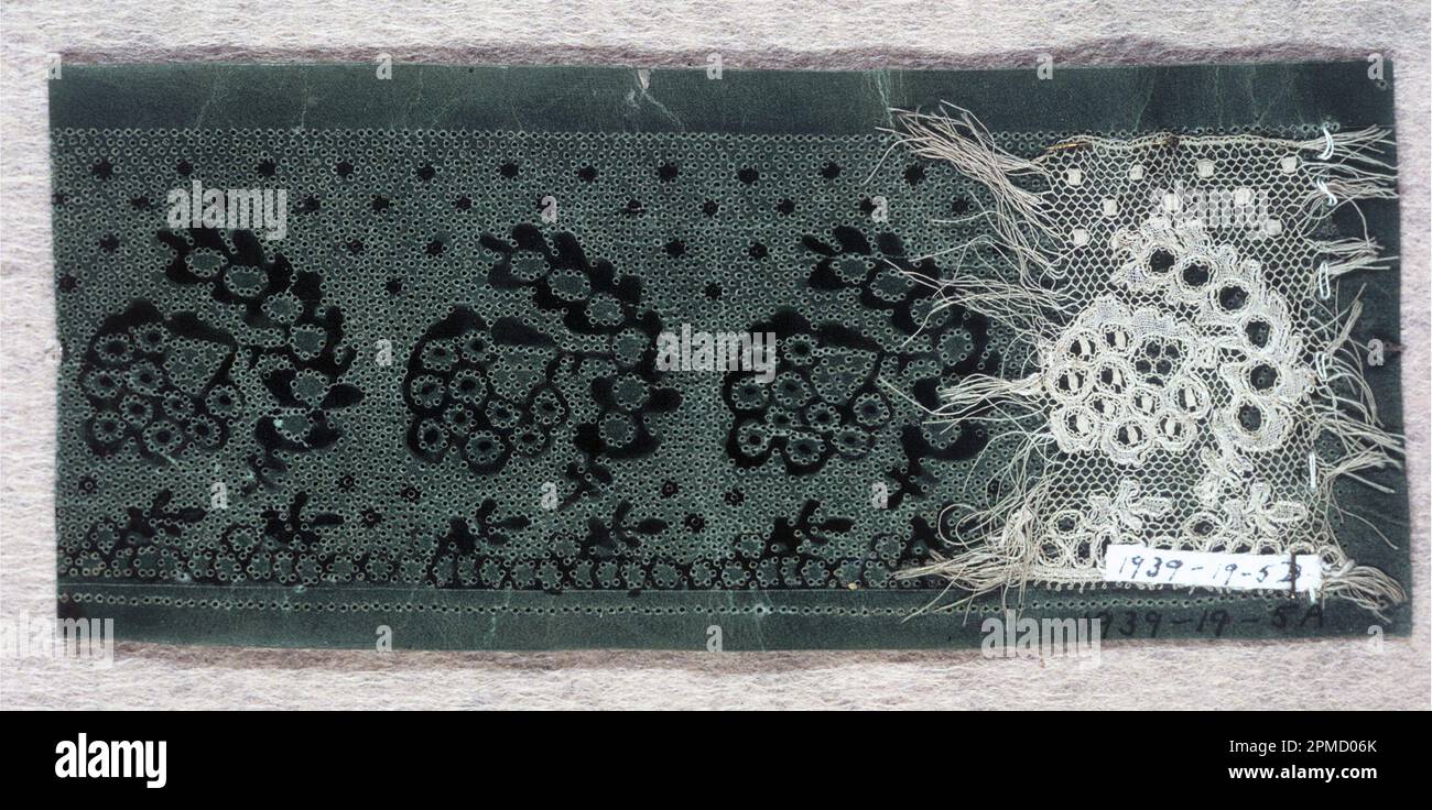 Pattern With Uncompleted Piece Of Lace; parchment, linen thread; 1939 ...