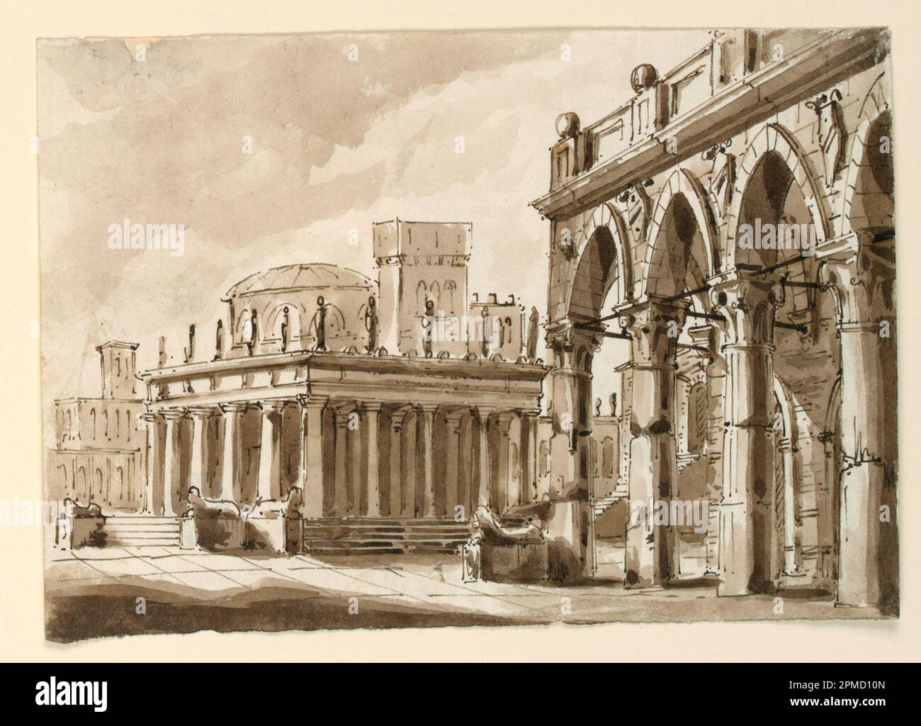 Drawing, Stage Design, Square with Public Building; Italy; pen and ...