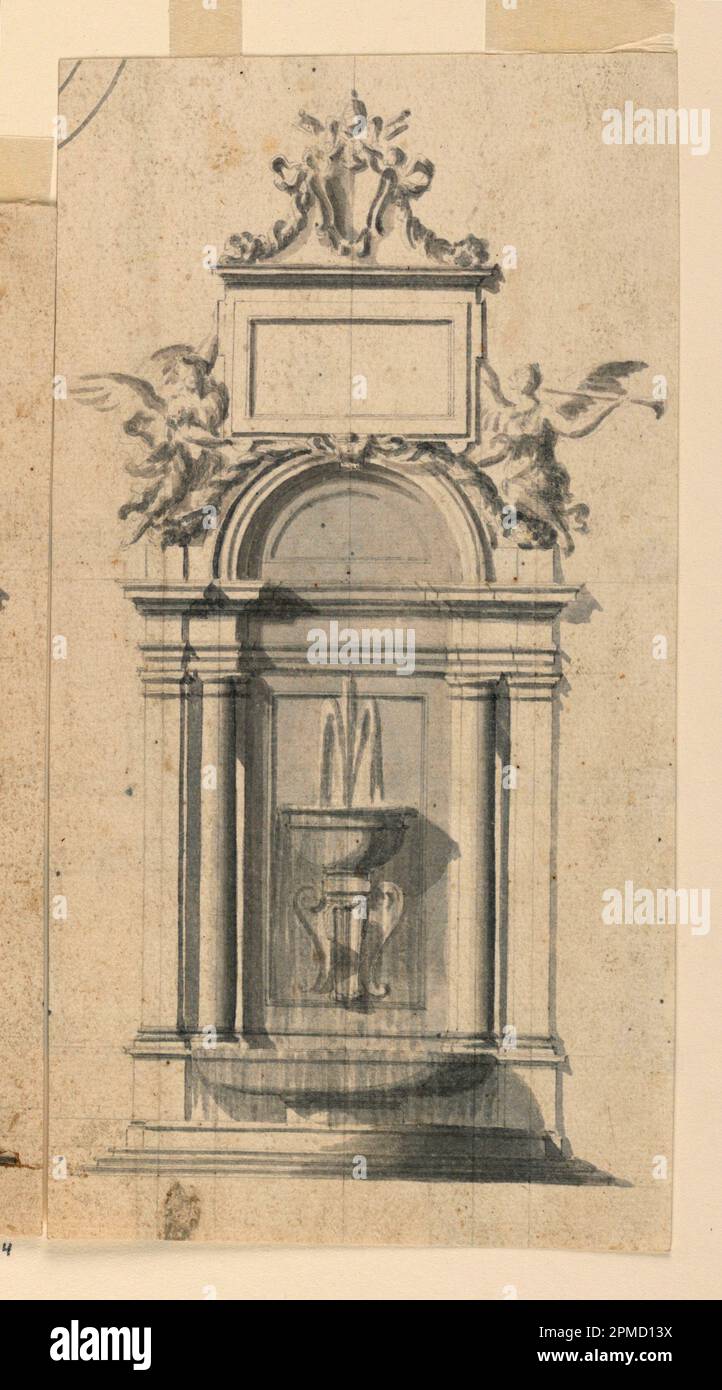 Drawing, Design for a Fountain with Papal Keys; Italy; pen and black ...