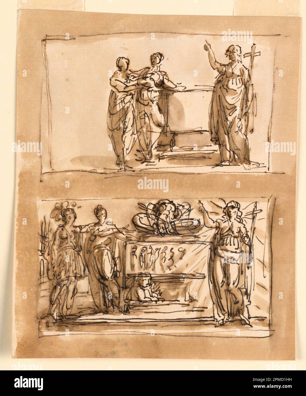 Drawing, Sarcophagus and Allegorical Figures; Architect: Giuseppe ...