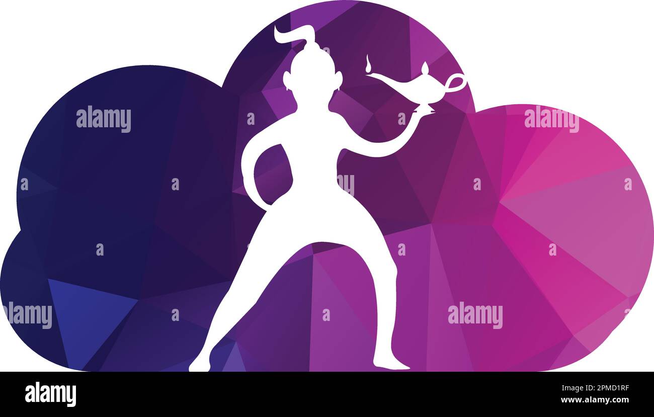 Genie Logo Design. Magic Fantasy genie concept logo. genie with action with lamp vector template ...