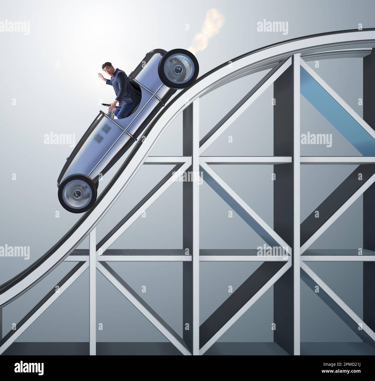The businessman driving sports car on roller coaster Stock Photo - Alamy