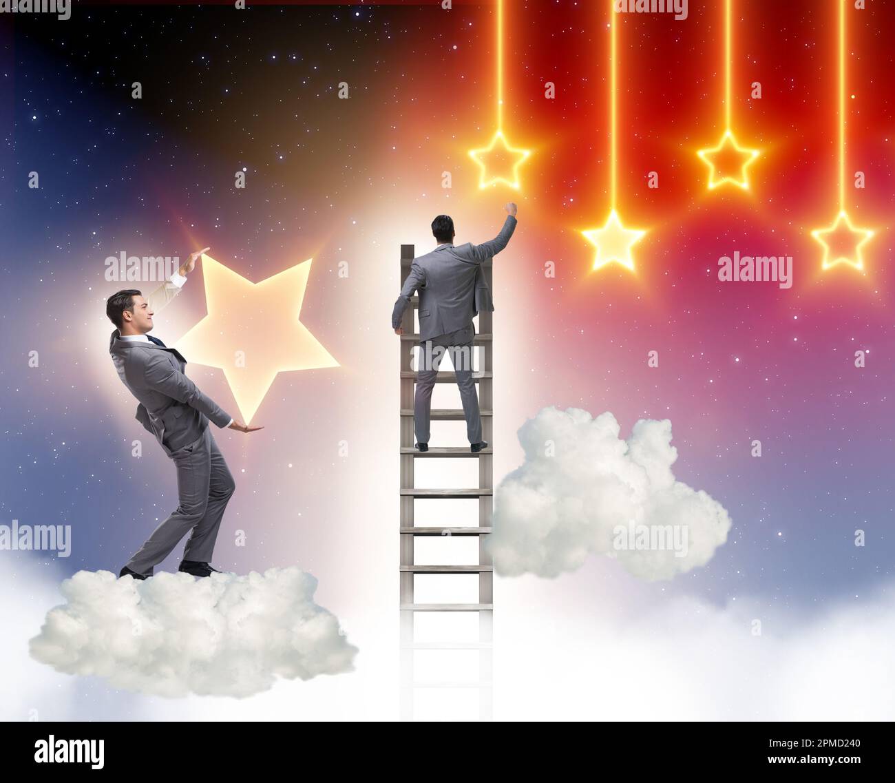 The businessman reaching out for stars Stock Photo - Alamy