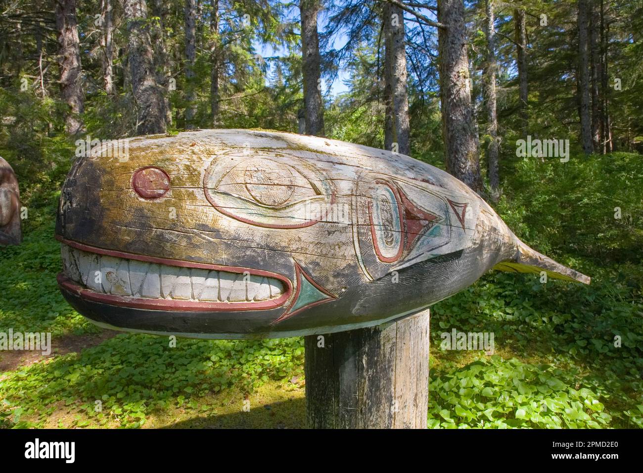 orca or killer whale totem, Orcinus orca, Kassan Bay, Haida totems ...