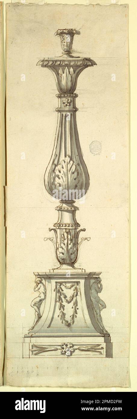 Drawing, Design for a Candlestick; Italy; graphite, pen and ink, brush ...