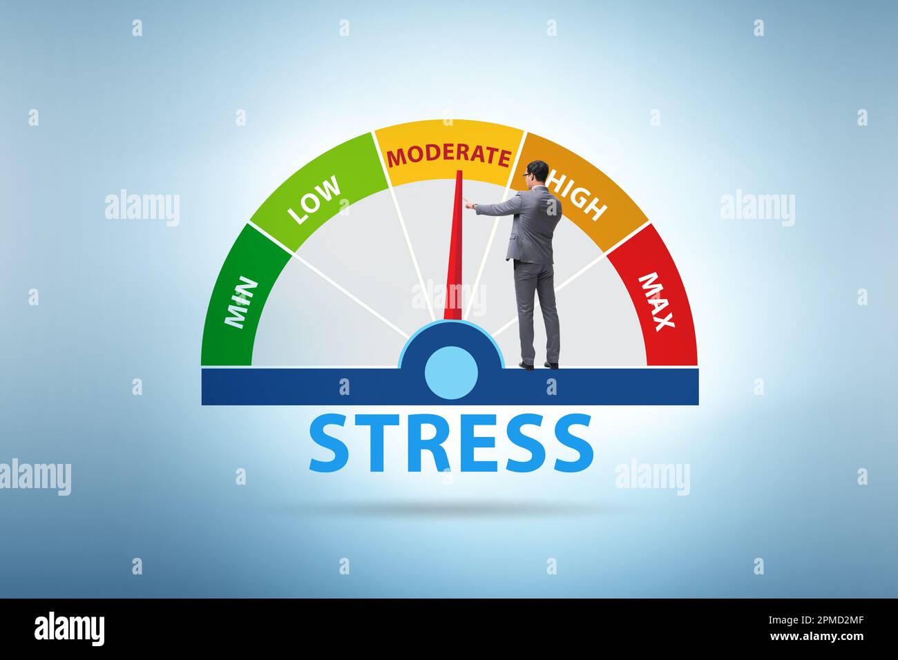 Concept of stress meter with the businessman Stock Photo - Alamy