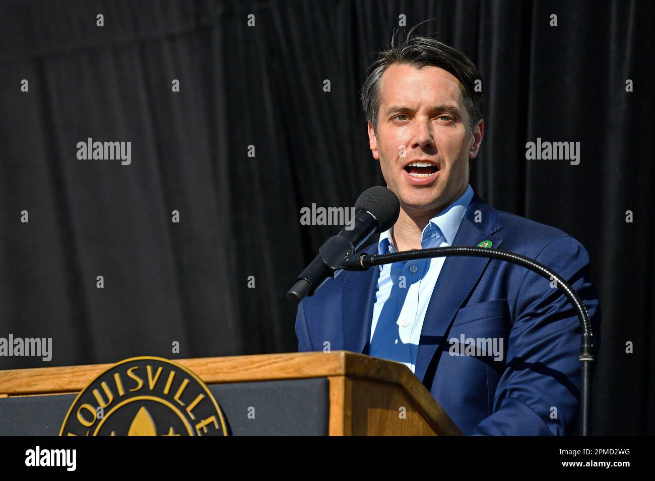 Rep. Morgan McGarvey, D-Ky., speaks during a vigil for the victims of ...