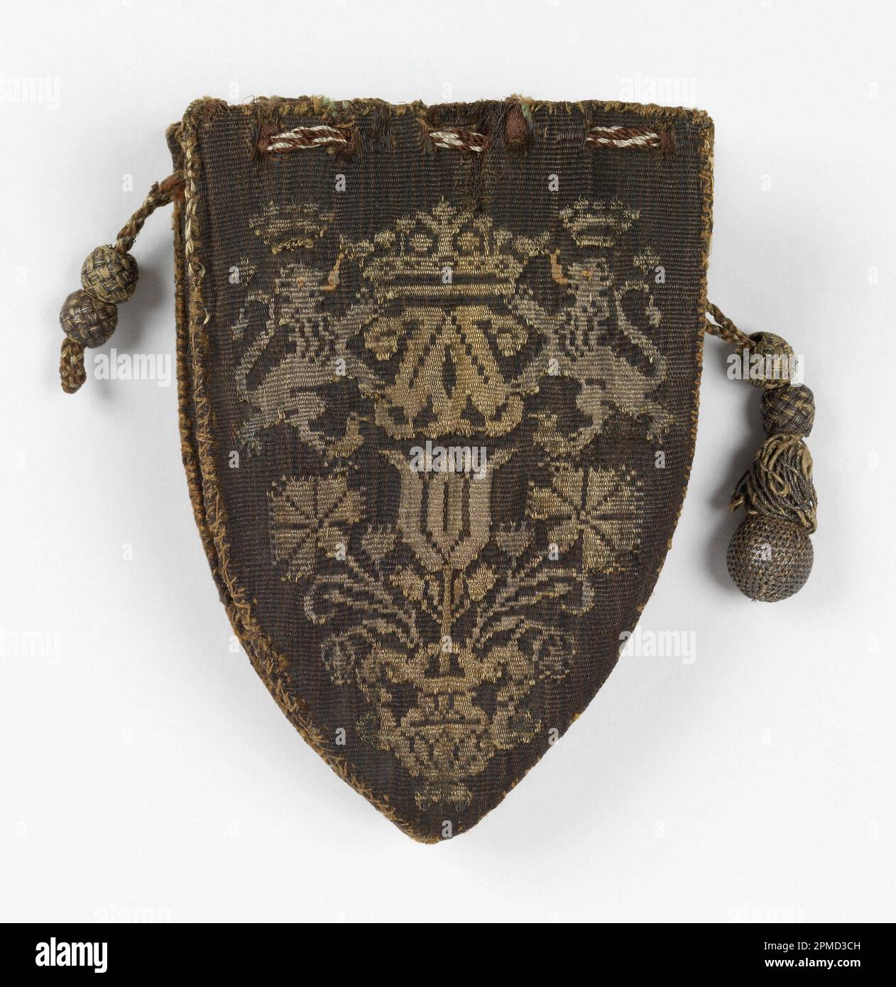 Purse (France); horsehair, silk and metal-wrapped silk-core yarn; H: 11 ...