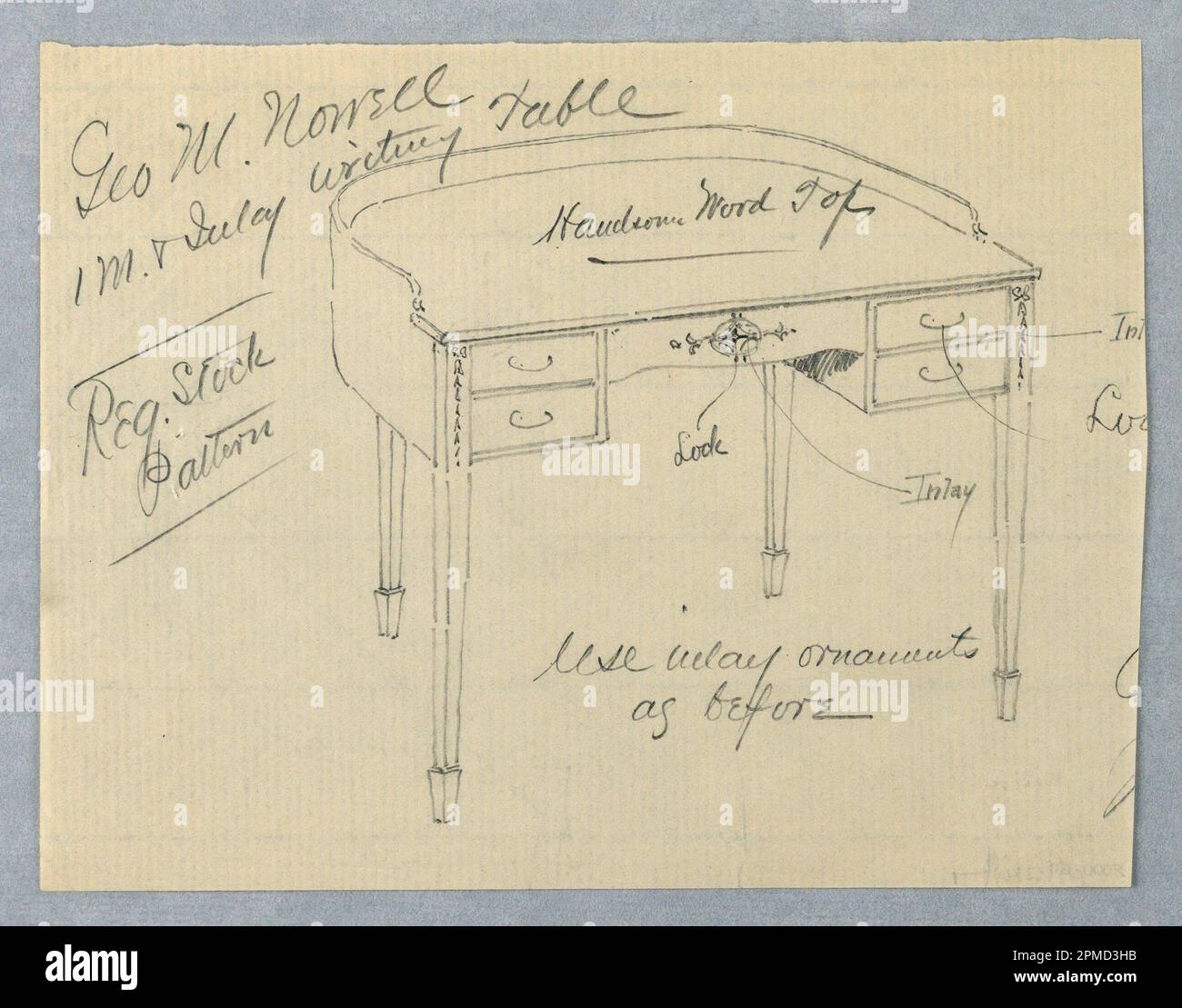 Drawing, Design for Mahogany Inlay Writing Table for George M. Nowell ...