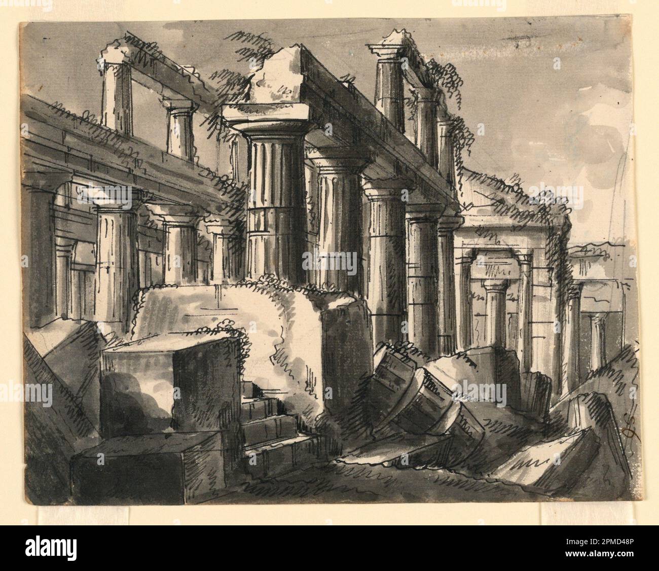 Drawing, Stage Design, Ruins of Temple; Designed by Romolo Achille ...
