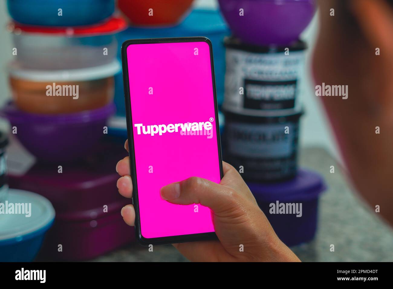 April 12, 2023, Brazil. In this photo illustration, the Tupperware logo ...