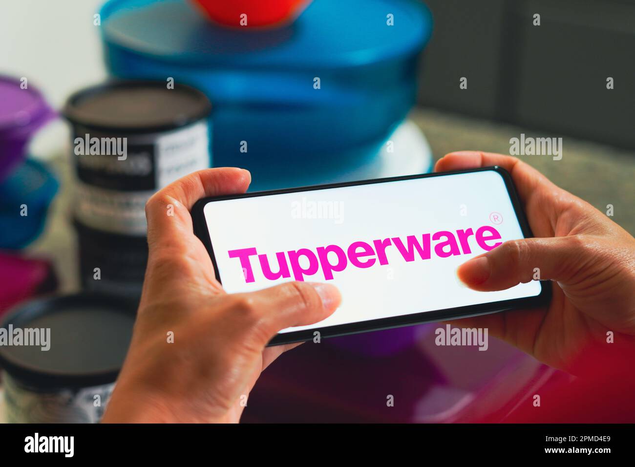 April 12, 2023, Brazil. In this photo illustration, the Tupperware logo ...