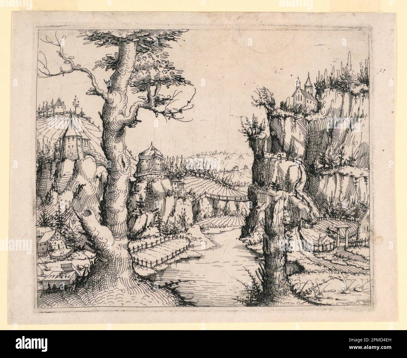 Print, Landscape with River and Trees; Designed by Augustin Hirschvogel ...