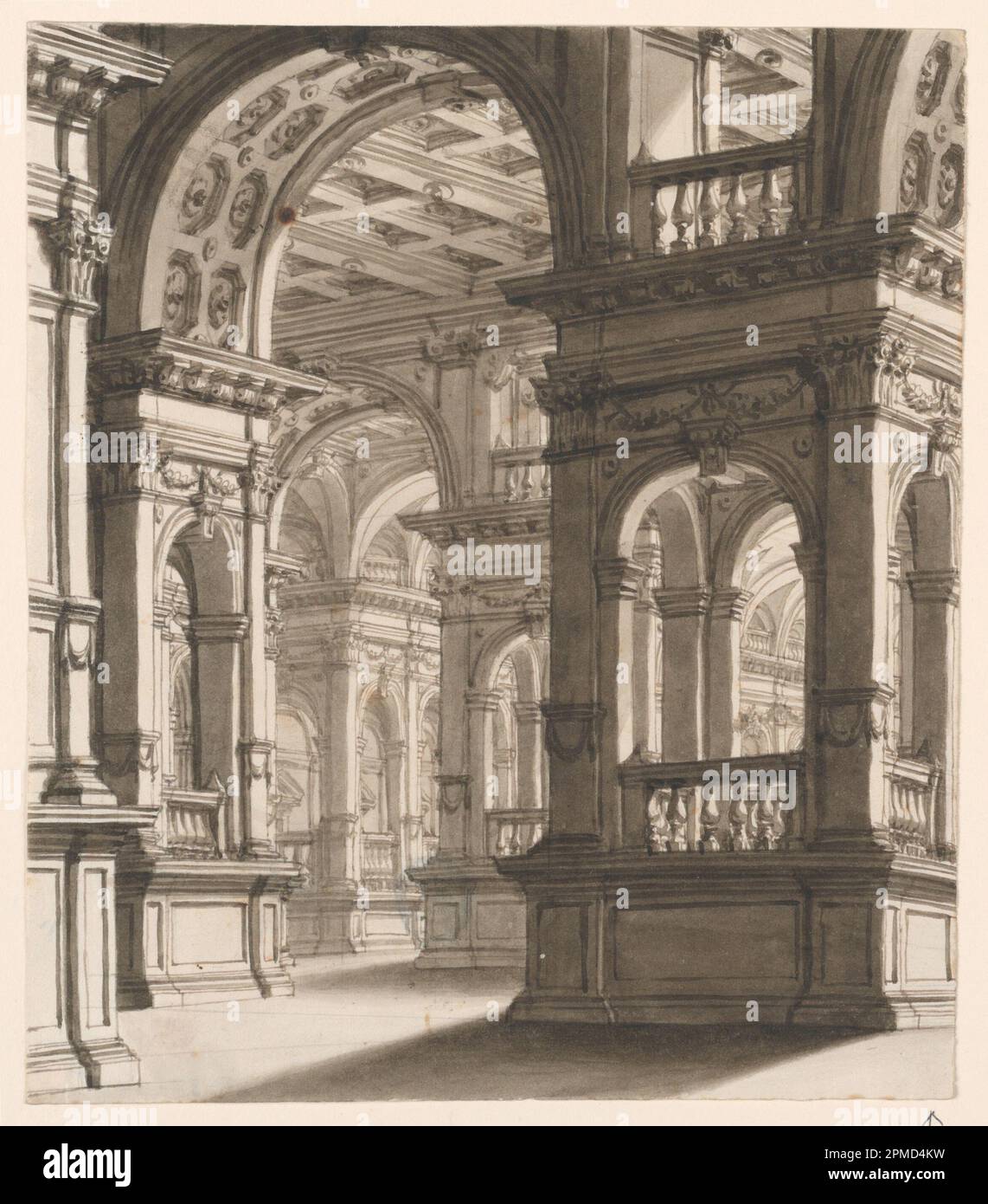 Drawing, Stage Design, Interior of Renaissance Portico; Italy; pen and ...