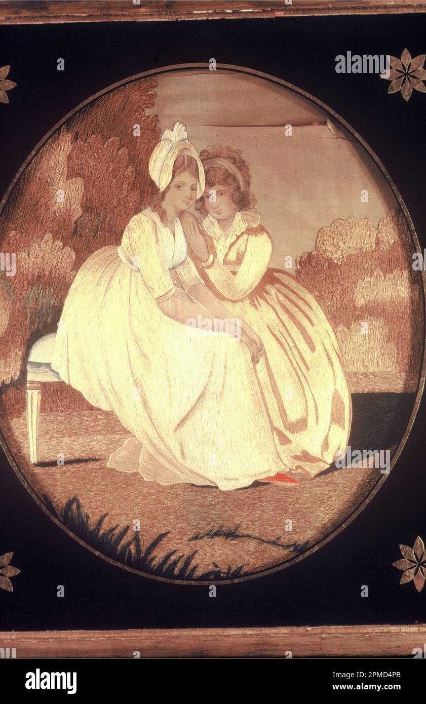 Mourning Sampler (England); silk embroidery with paint on silk ...