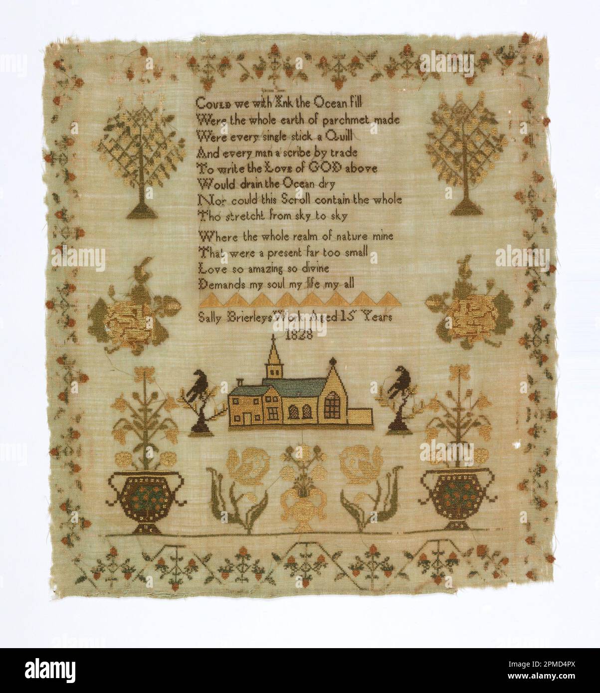 Sampler (USA); Embroidered by Sally Brierley, American; silk embroidery ...