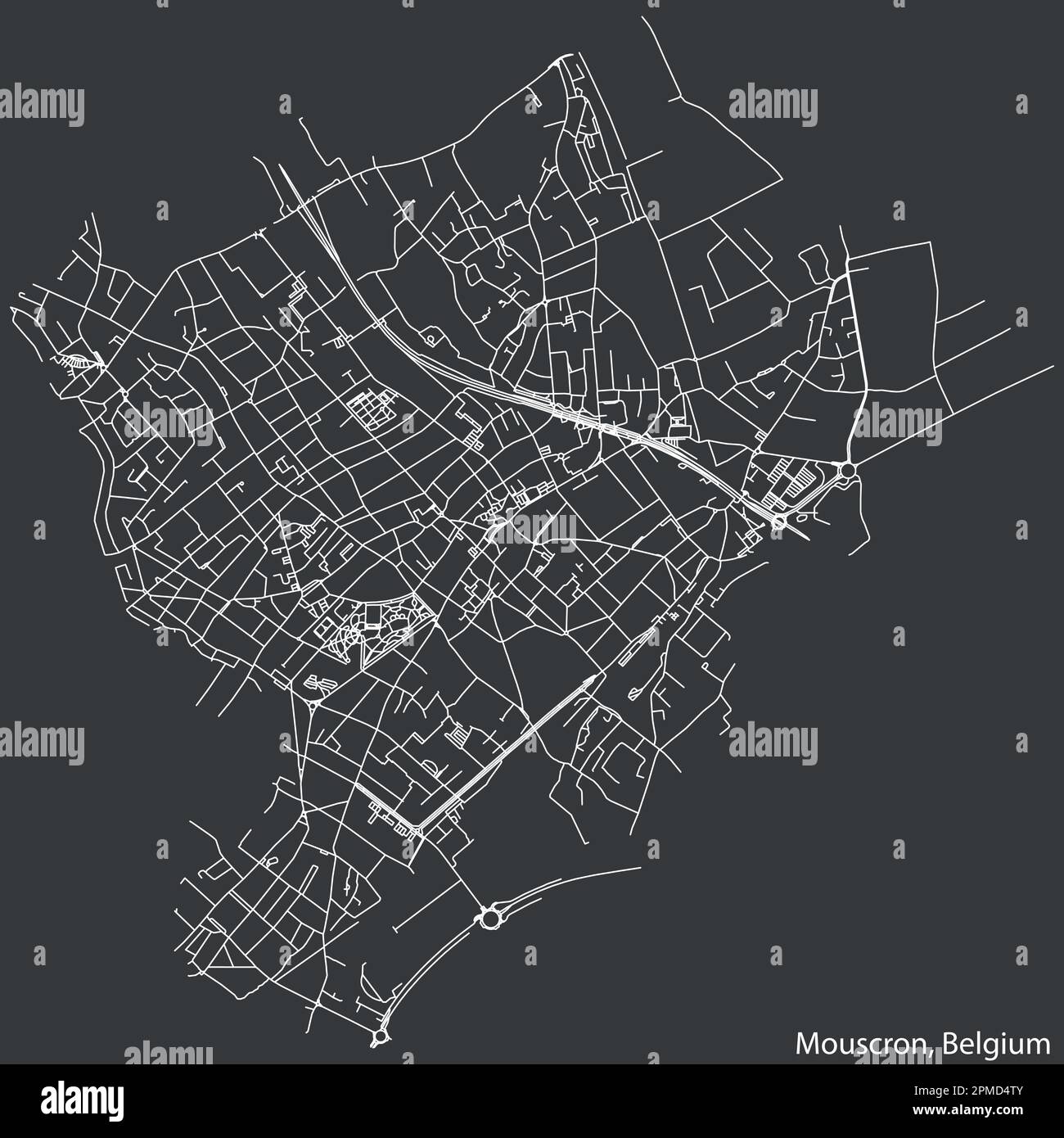 Detailed hand-drawn navigational urban street roads map of the MOUSCRON ...