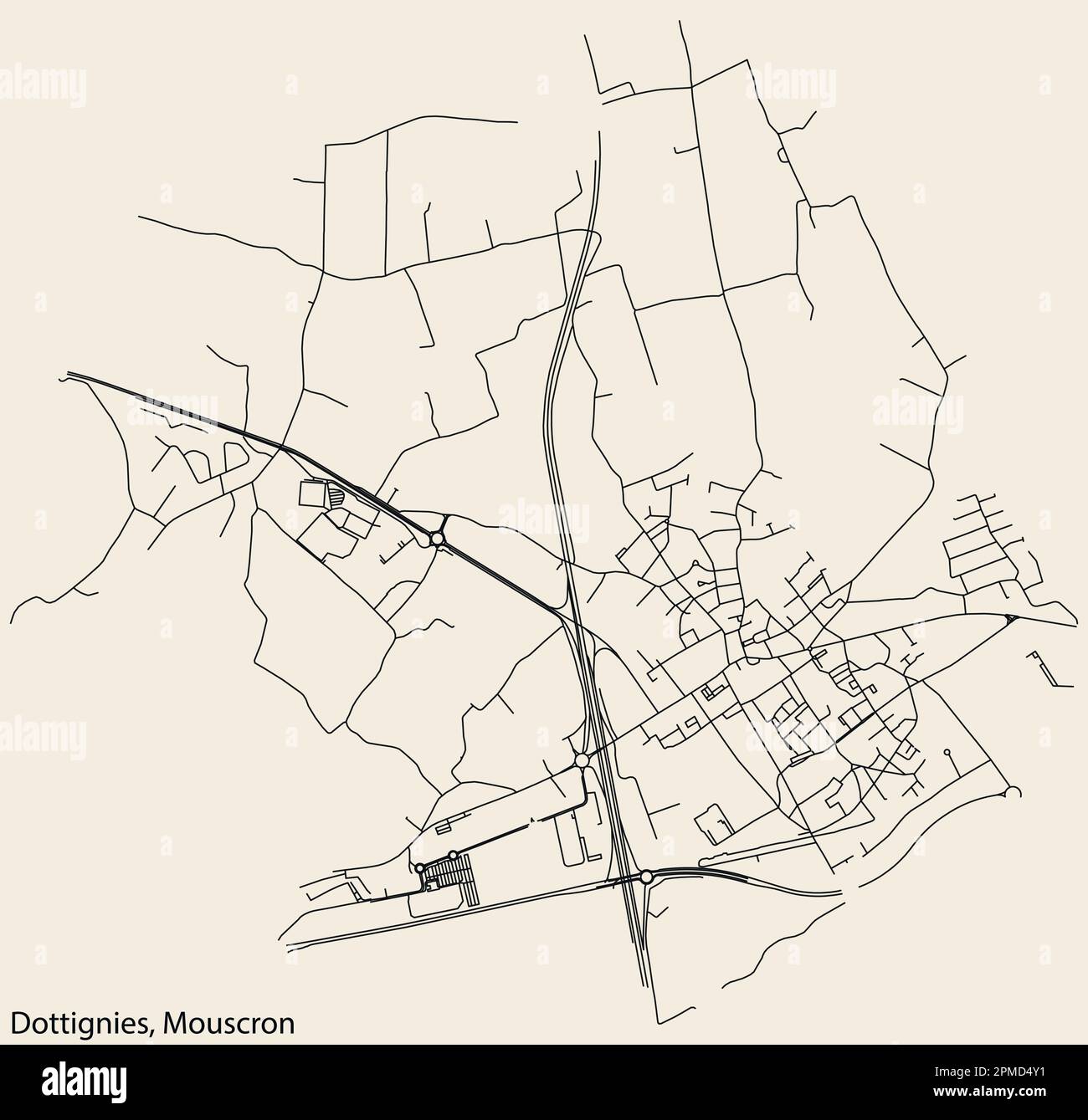 Detailed hand-drawn navigational urban street roads map of the ...