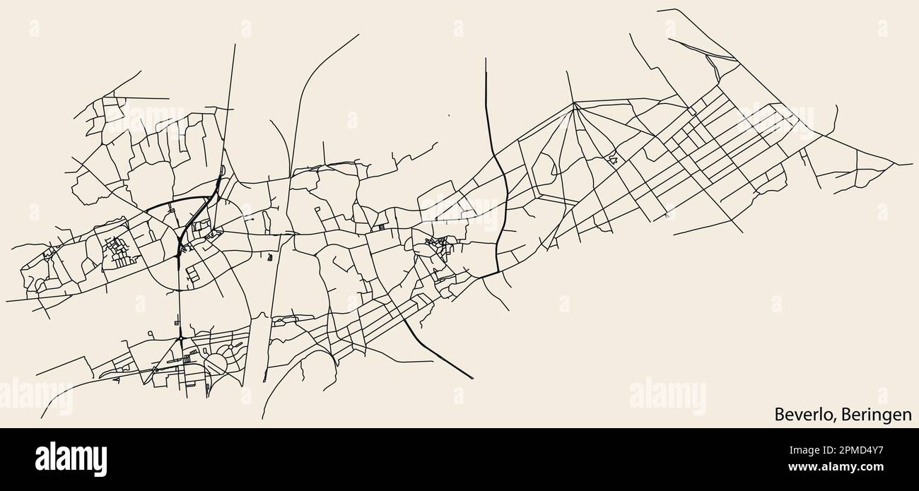Detailed hand-drawn navigational urban street roads map of the BEVERLOO ...
