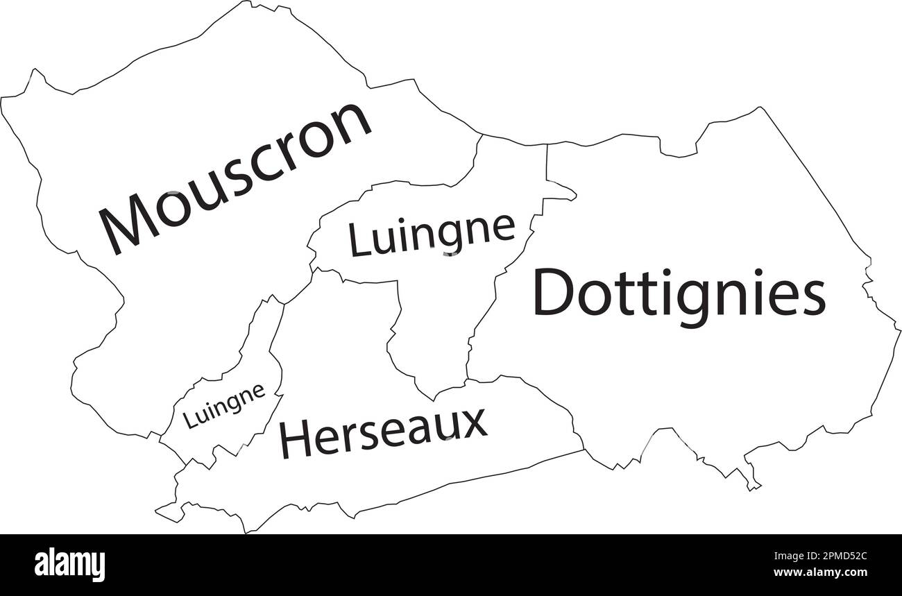White flat vector administrative map of MOUSCRON, BELGIUM with name ...