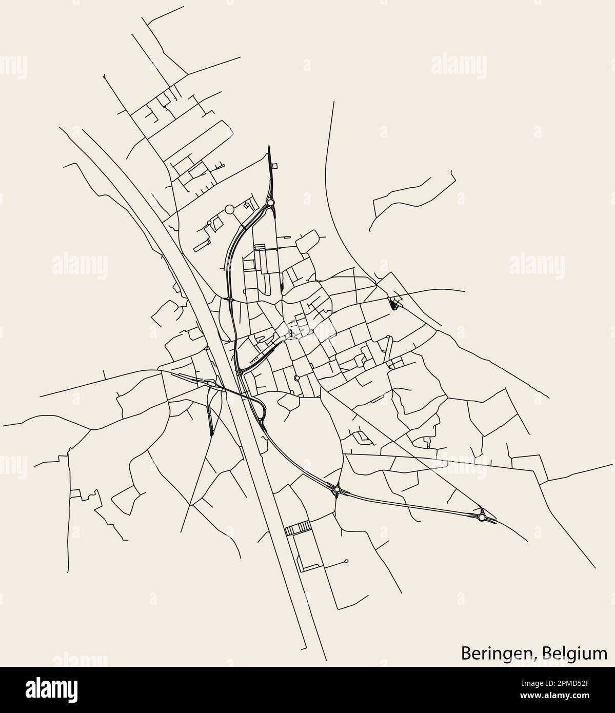 Detailed hand-drawn navigational urban street roads map of the BERINGEN ...
