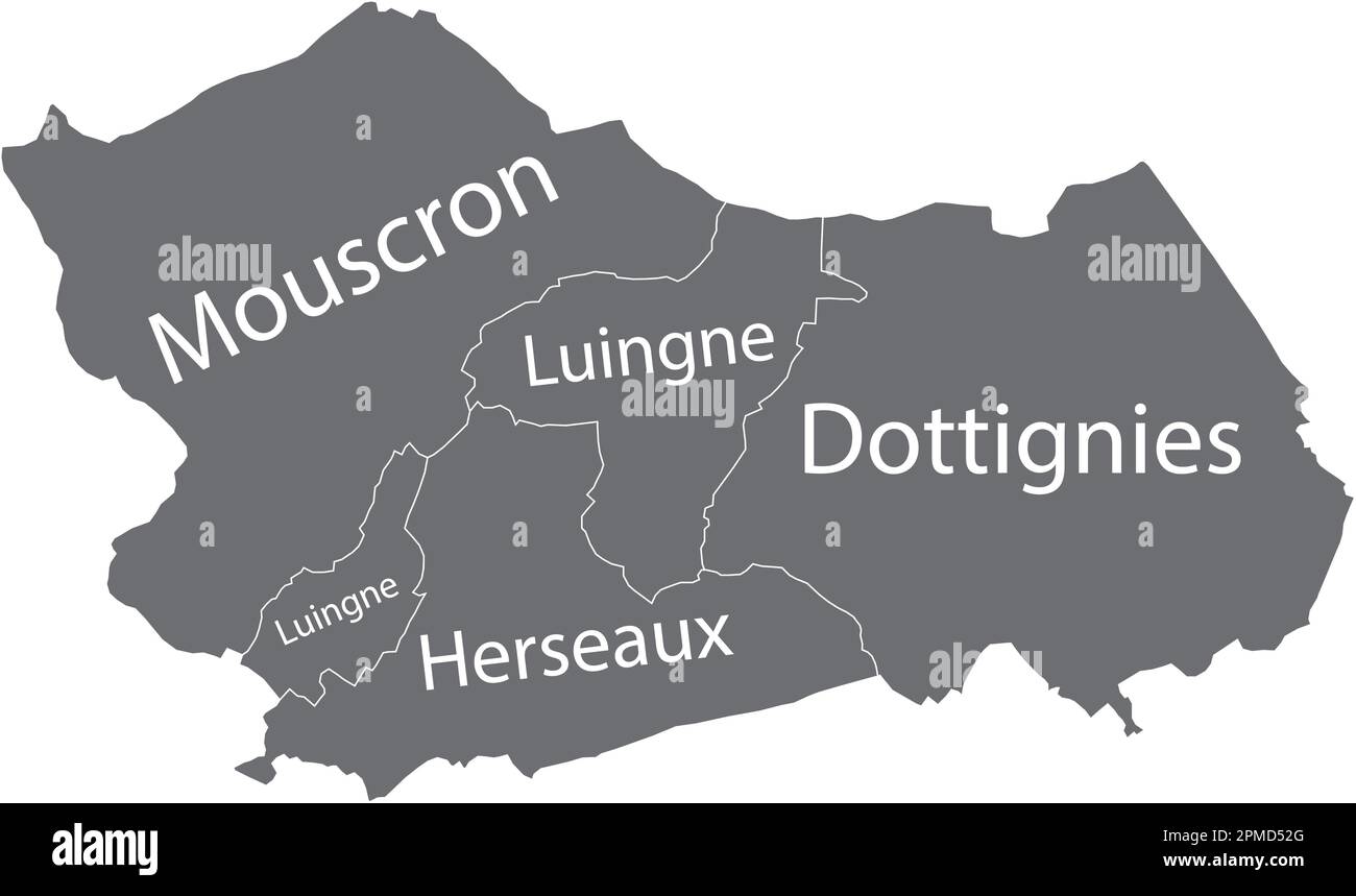 Dark gray flat vector administrative map of MOUSCRON, BELGIUM with name ...