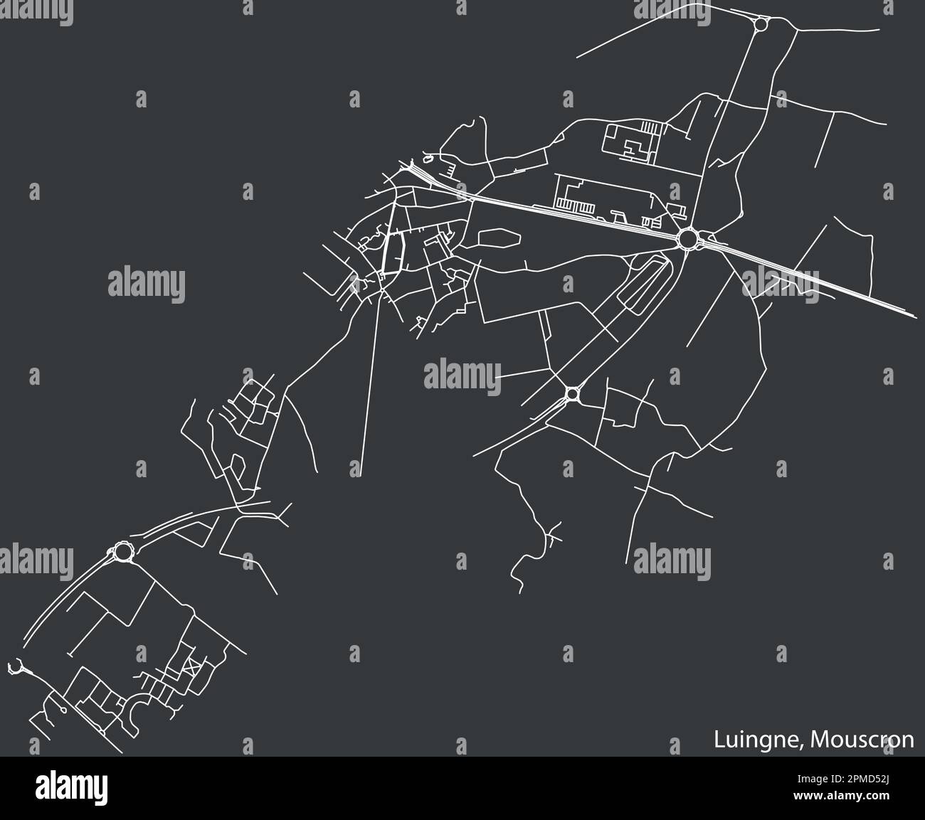 Detailed hand-drawn navigational urban street roads map of the LUINGNE ...