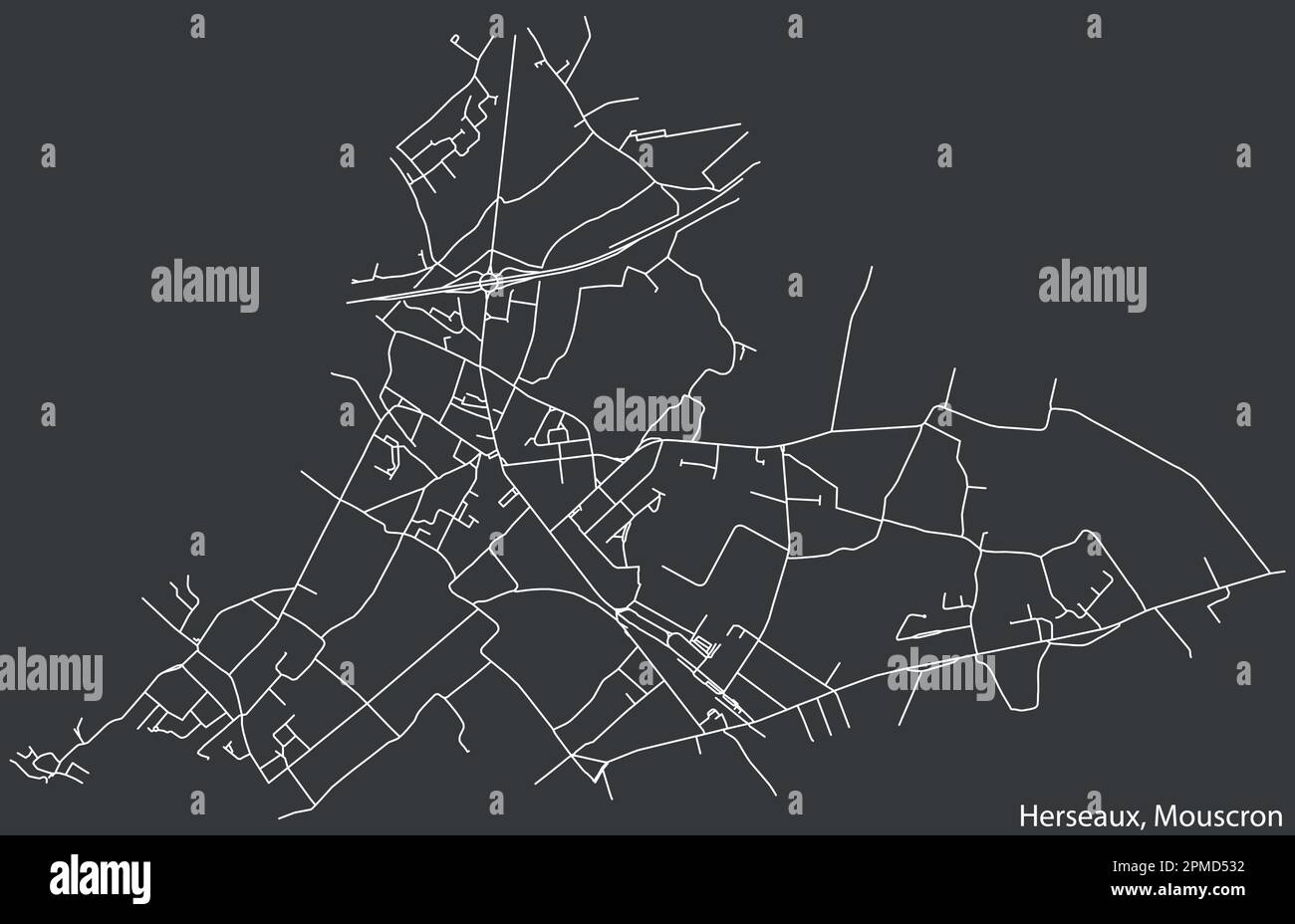 Detailed hand-drawn navigational urban street roads map of the HERSEAUX ...