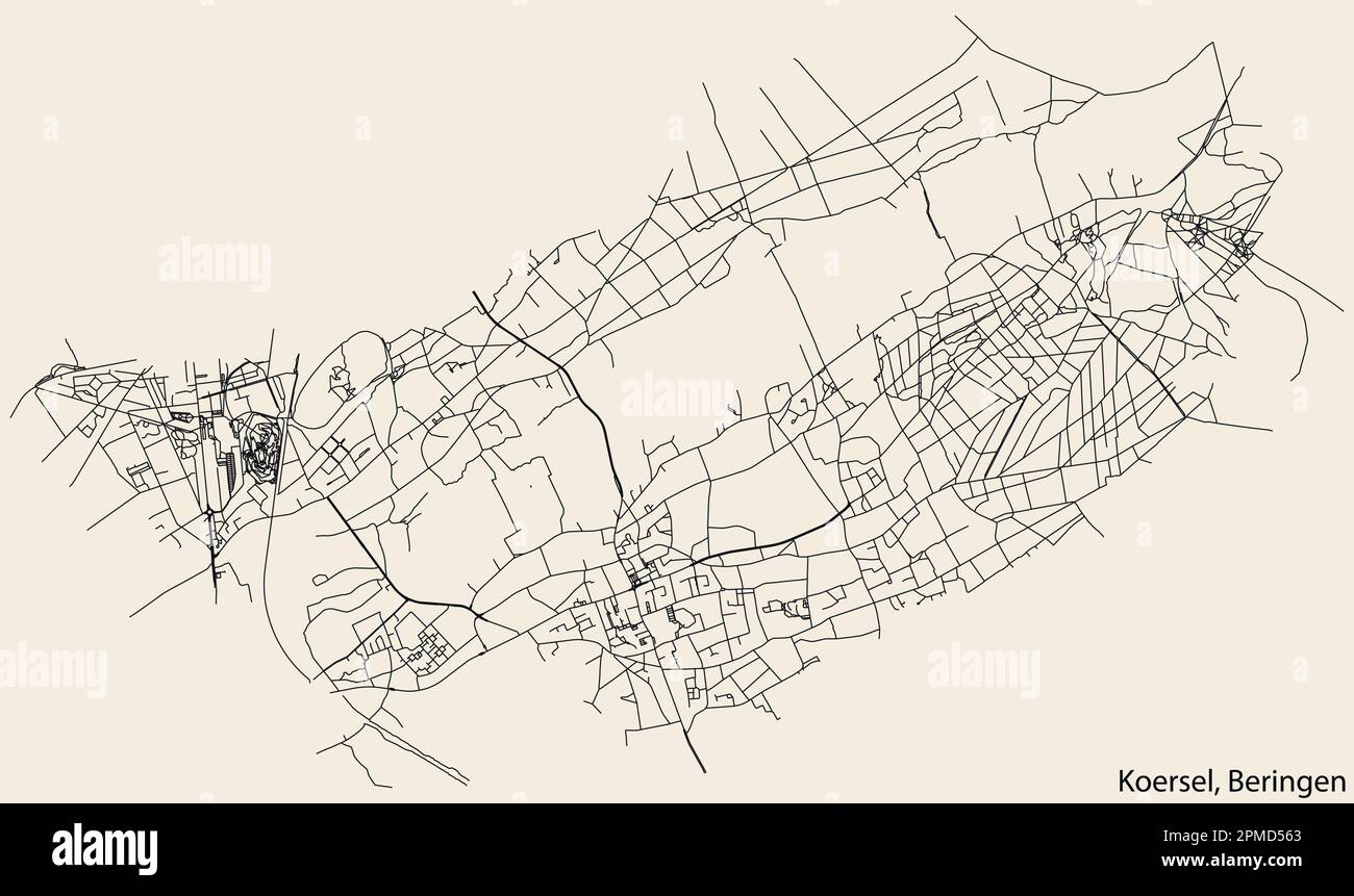 Detailed hand-drawn navigational urban street roads map of the KOERSEL ...