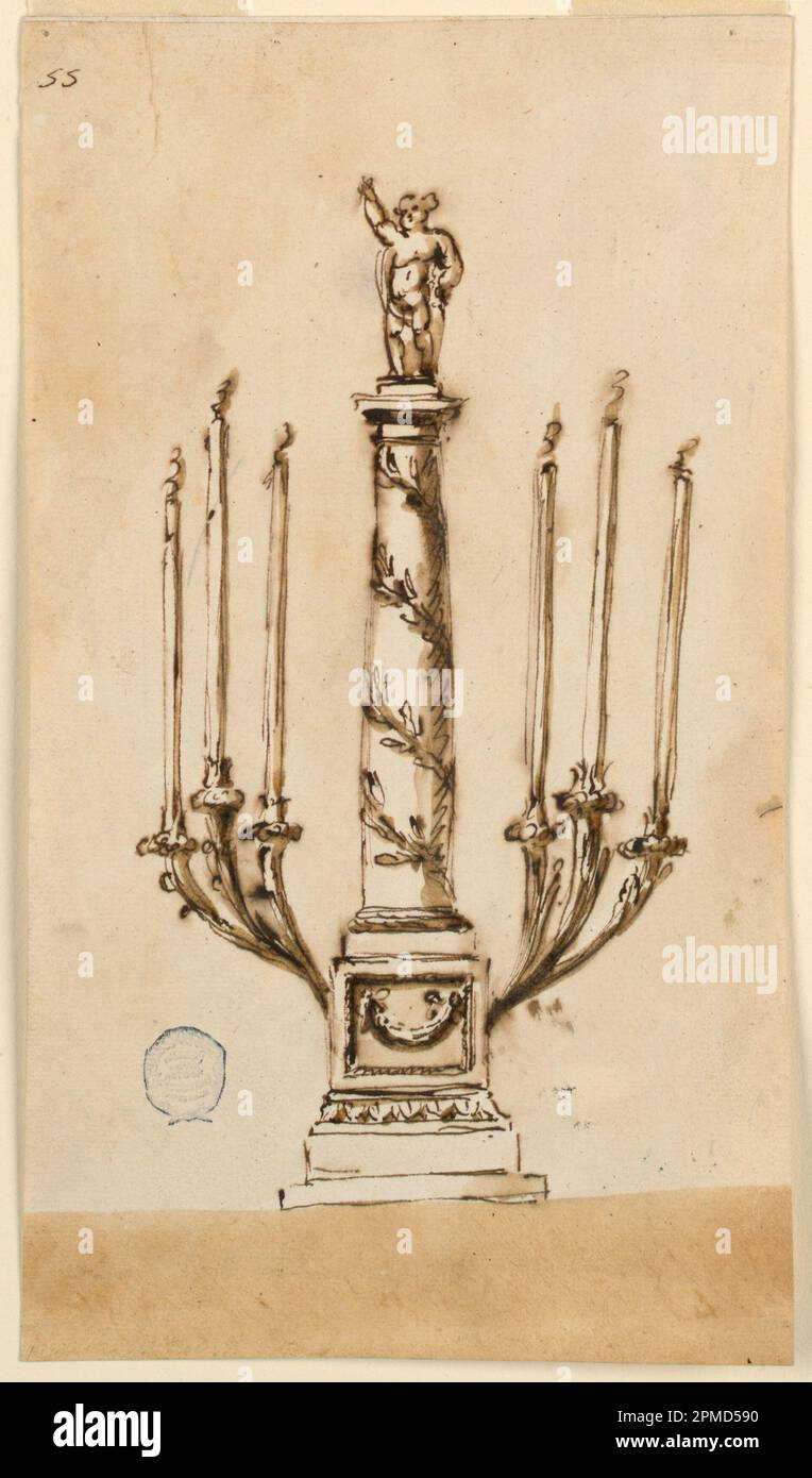 Drawing, Candlestick; Designed by Giuseppe Valadier (Italian, 1762–1839 ...