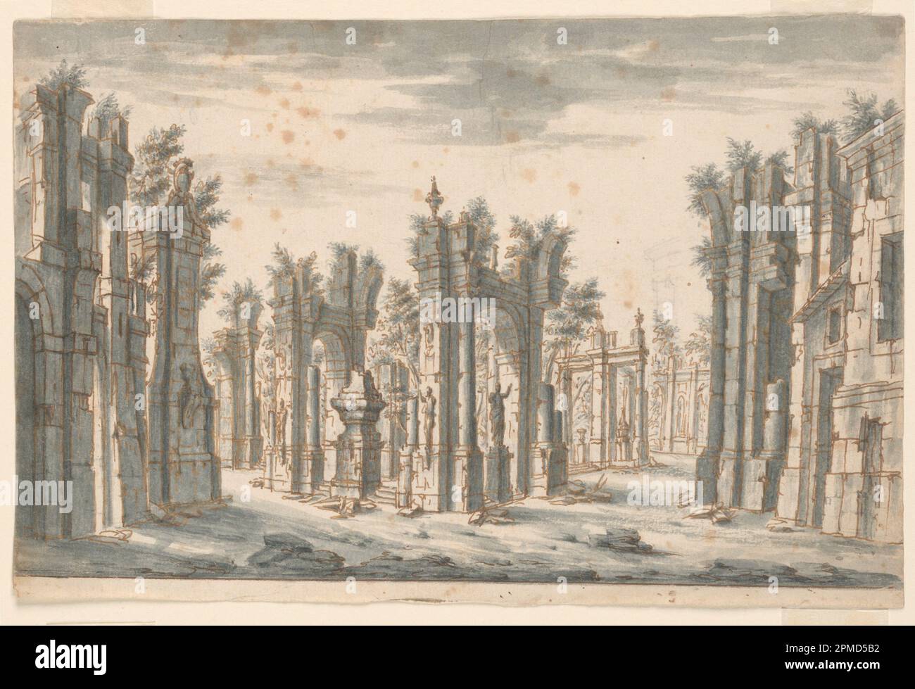 Drawing, Stage Design, Group of Buildings in Ruins; Italy; pen and ...