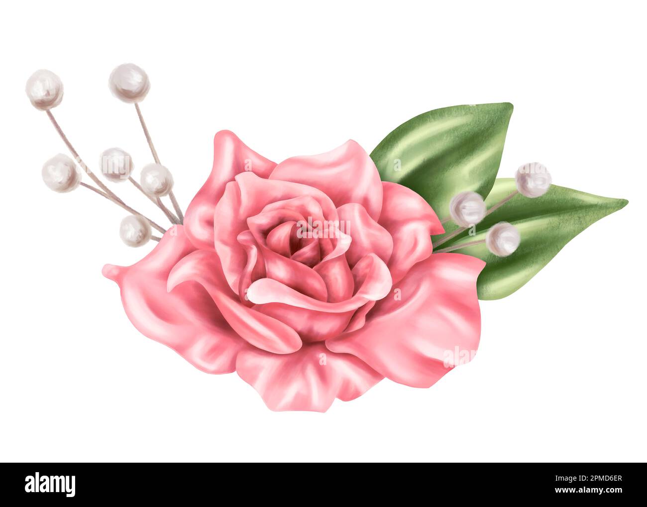 An elegant composition of pink roses, leaves and dried decorative ...