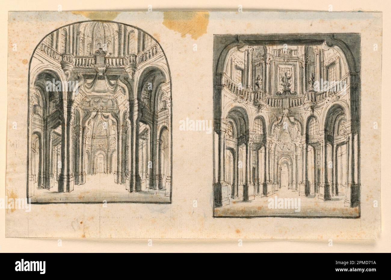Drawing, Stage Design: Interior of Palace Halls; Italy; pen and bistre ...