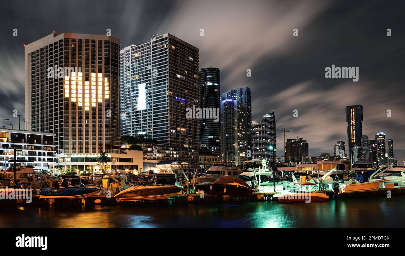 Bayside Miami Downtown MacArthur Causeway from Venetian Causeway. Miami ...