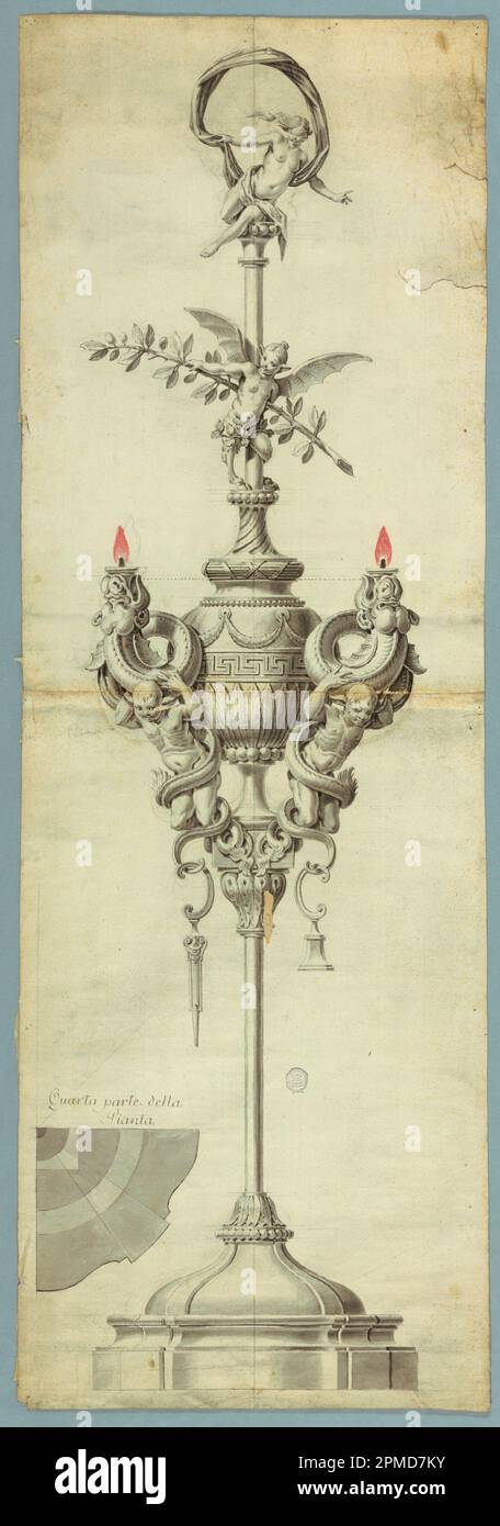 Drawing, An Oil Burning Lamp; Designed by Giovacchino Belli (Italian ...