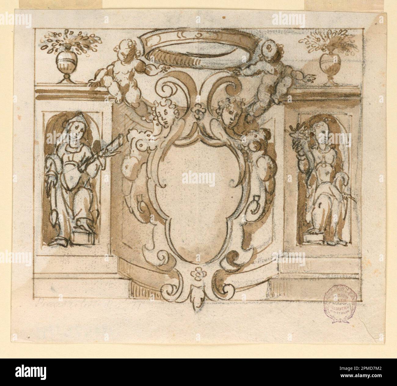 Drawing, Escutcheon for a Coat-of-Arms; Italy; charcoal, pen and ink ...