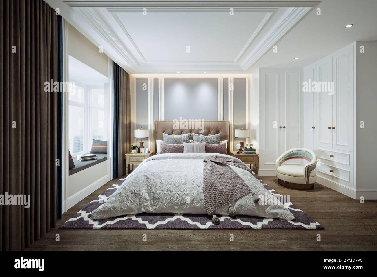 Luxury hotel room, bedroom. 3d rendering Stock Photo - Alamy