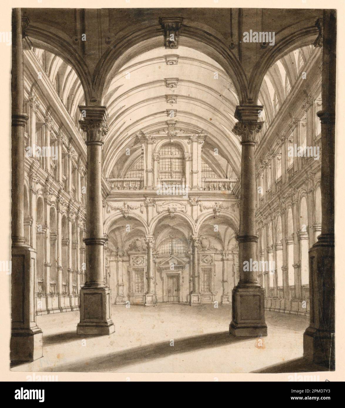 Drawing, Stage Design: Vaulted Interior; Italy; pen and bistre, brush ...