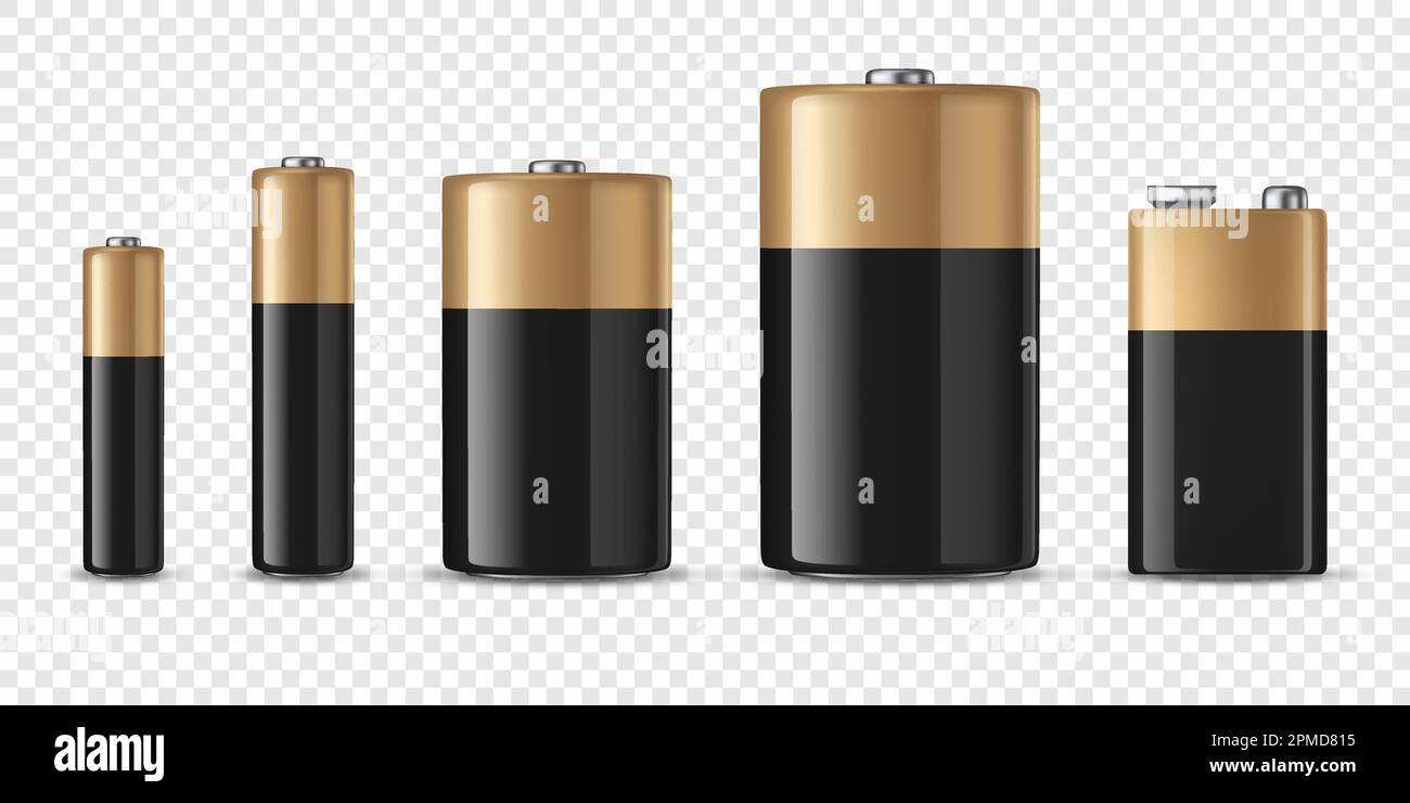 Vector 3d Realistic Black and Yellow Alkaline Battery Icon Set Closeup ...