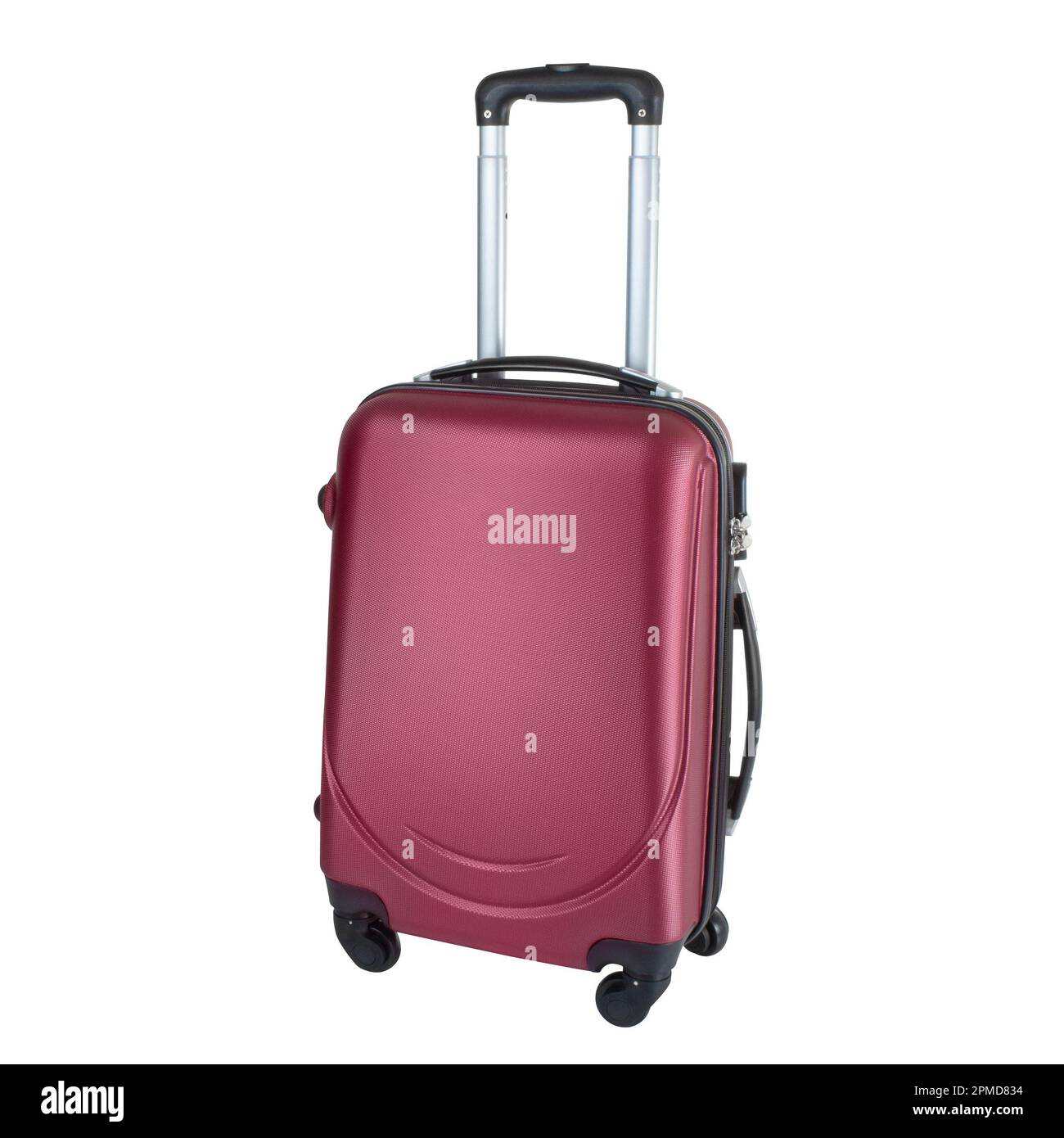 Side view of purple suitcase isolated on white background with clipping ...