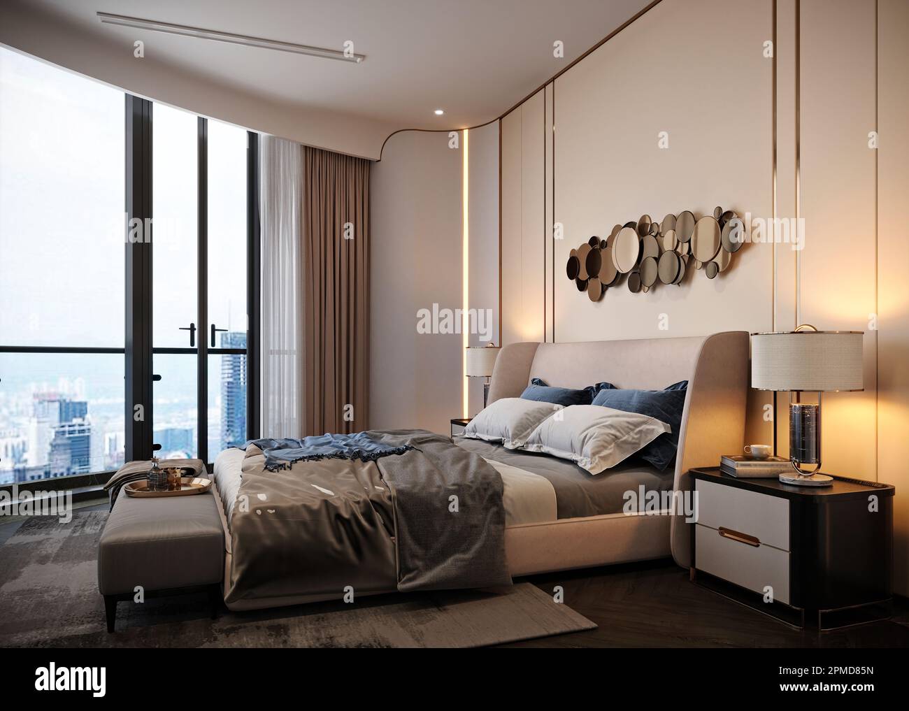 Luxury hotel room, bedroom. 3d rendering Stock Photo - Alamy