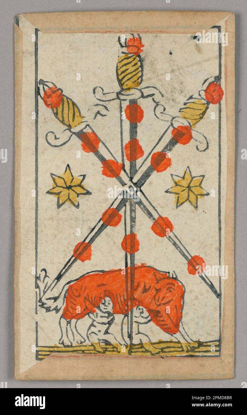 Playing Card, Minchiate (Tarot) Playing Card; stencil-colored woodblock ...