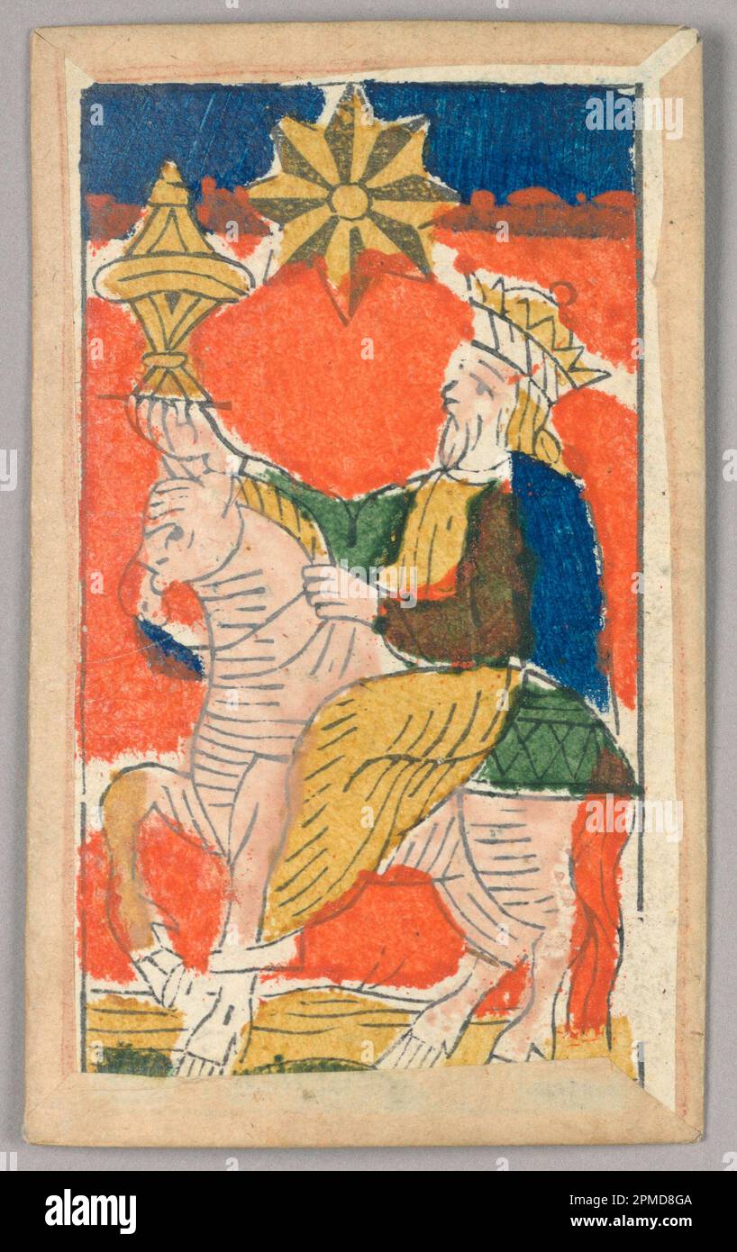 Playing Card, Minchiate (Tarot) Playing Card; stencil-colored woodblock ...