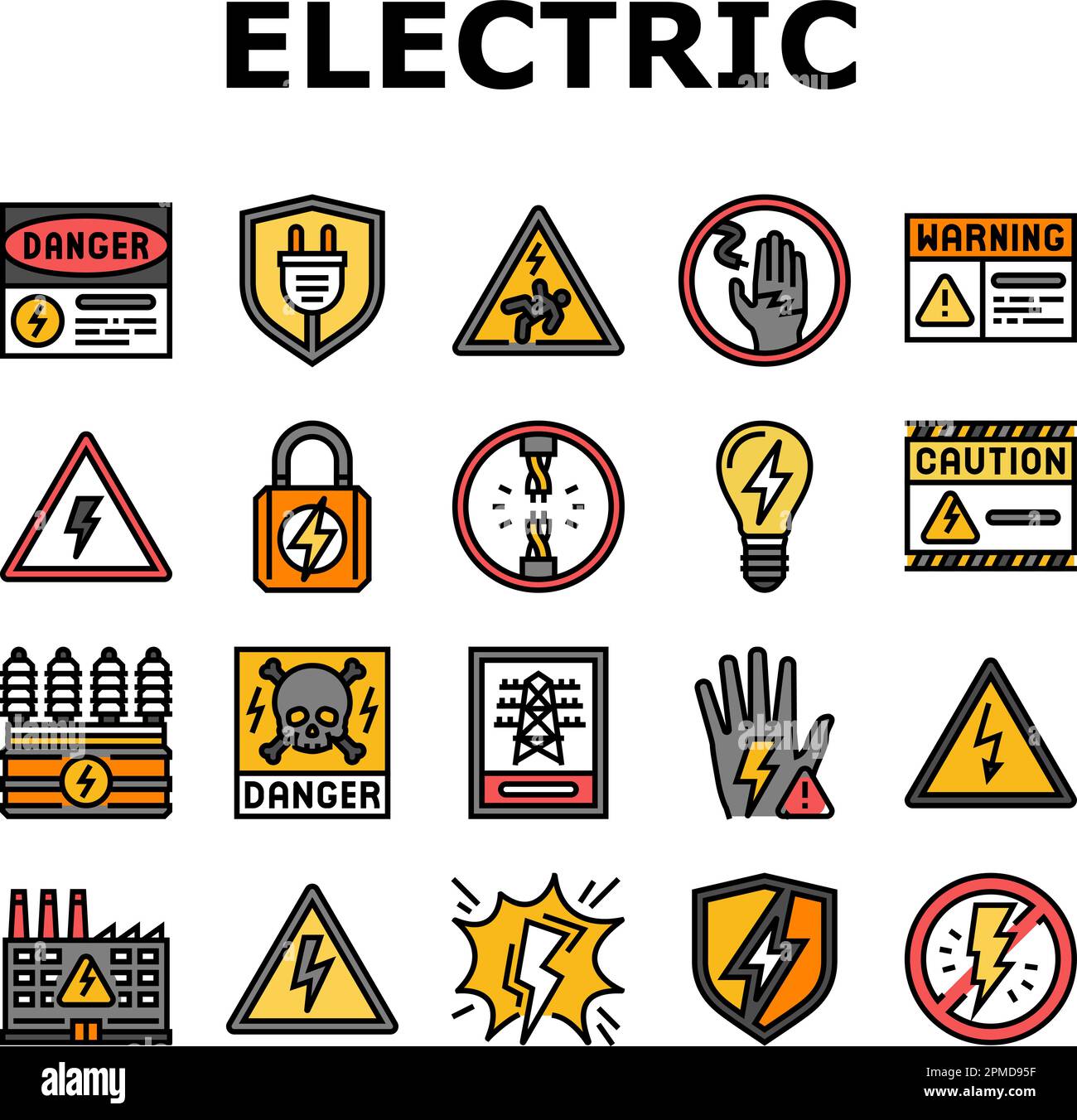 electric danger shock power icons set vector Stock Vector Image & Art ...