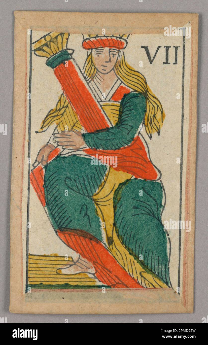Playing Card, Minchiate (Tarot) Playing Card; stencil-colored woodblock ...