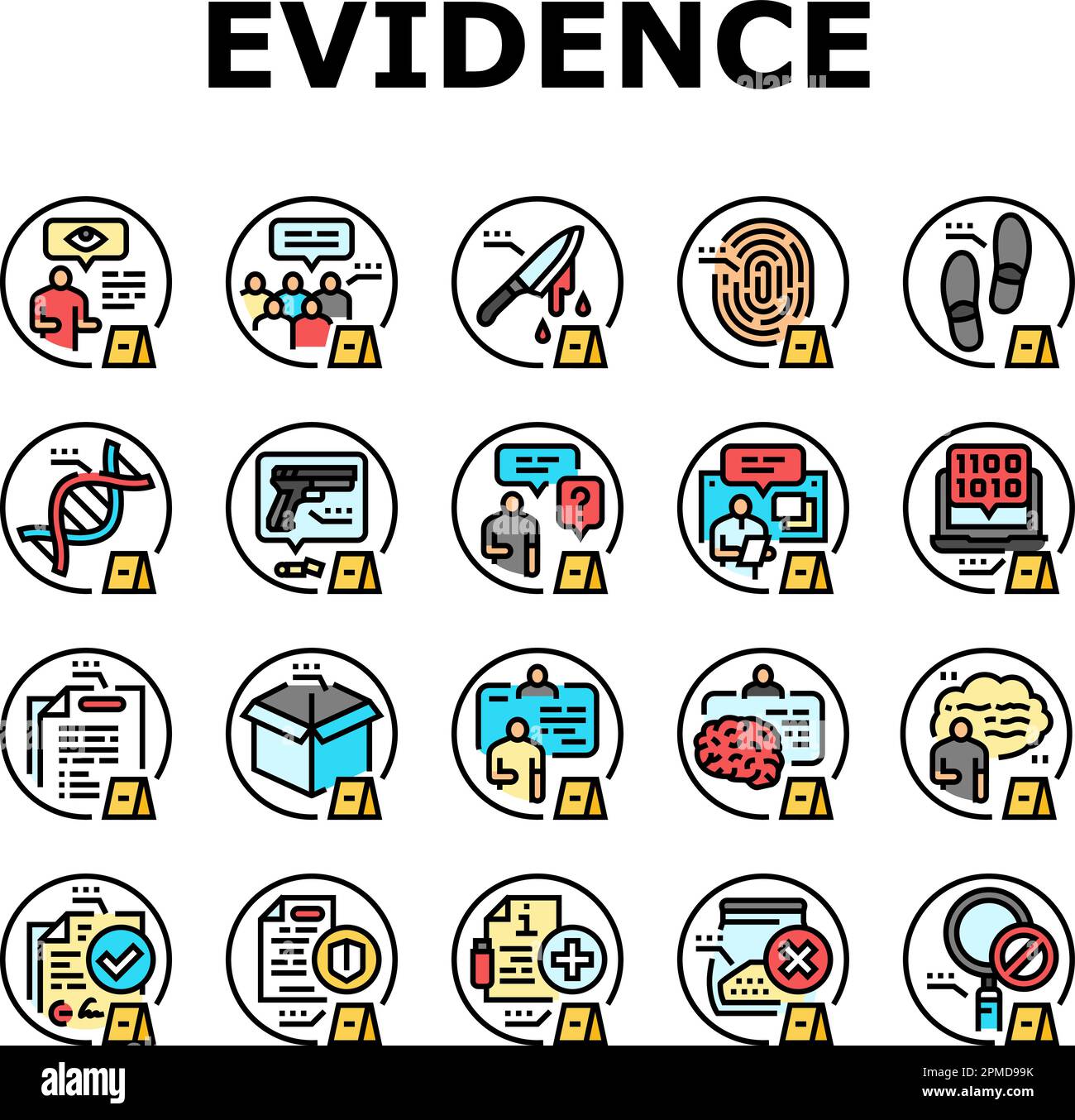 evidence crime police scene board icons set vector Stock Vector Image ...