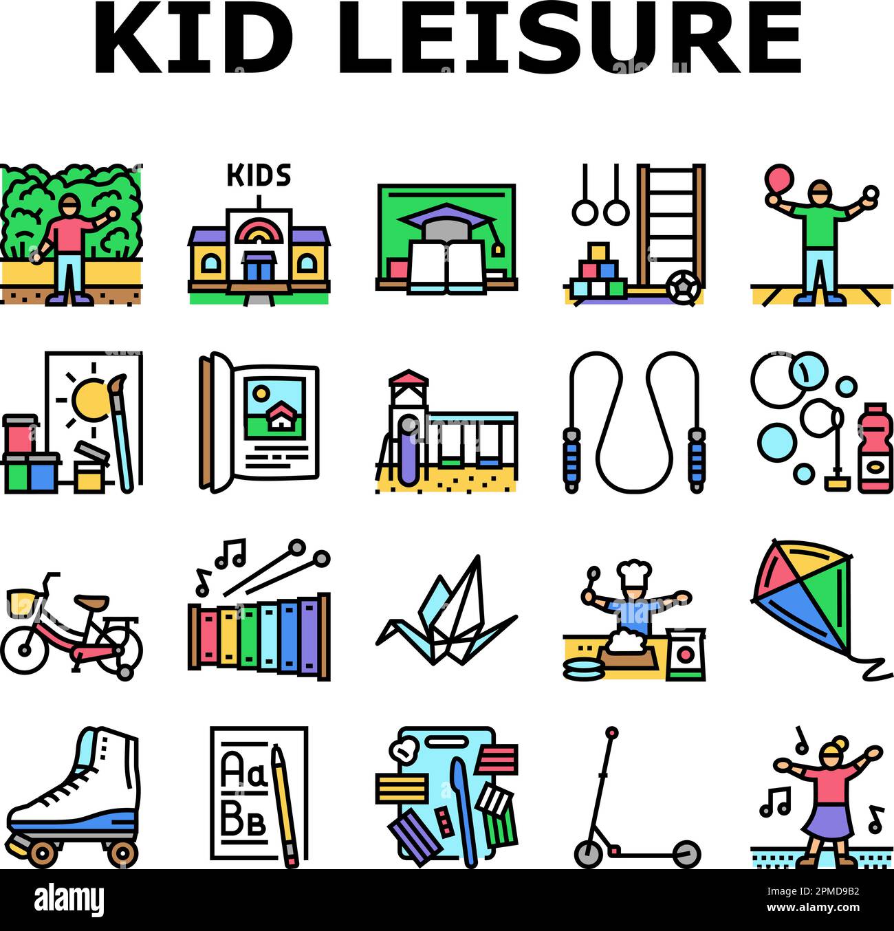 kid leisure child fun happy icons set vector Stock Vector Image & Art ...
